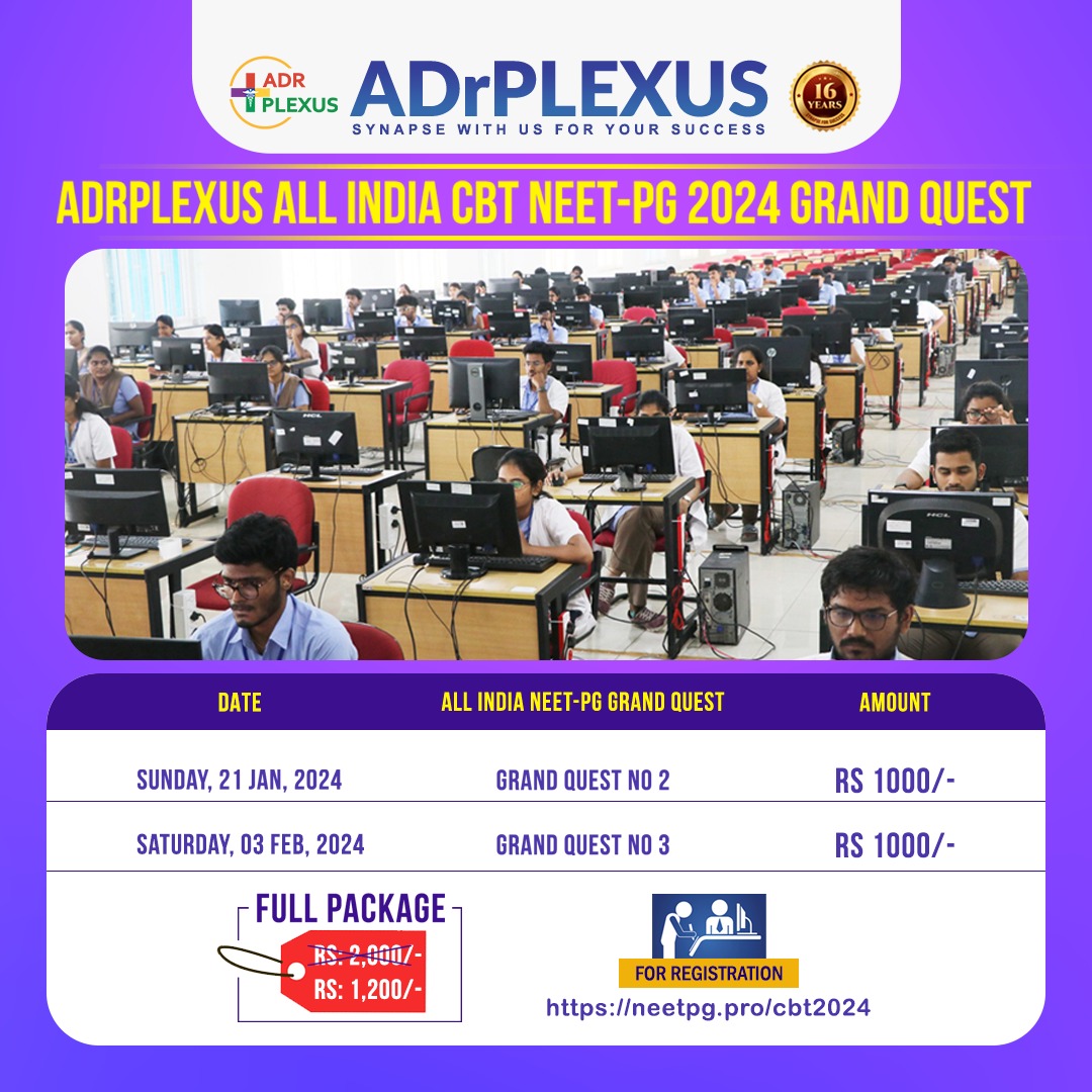 ADRPLEXUS All India CBT NEET-PG 2024 Grand Quest - ADrPLEXUS NExT / INICET ADRPLEXUS All India CBT NEET-PG 2024 Grand Quest - ADrPLEXUS NExT / INICET